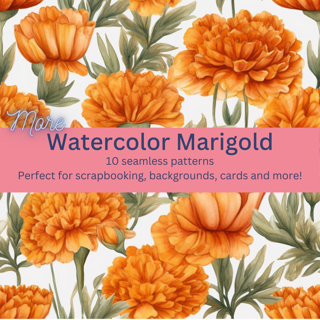 10 More Digital Seamless Watercolor Marigold Patterns: Vibrant Floral ...