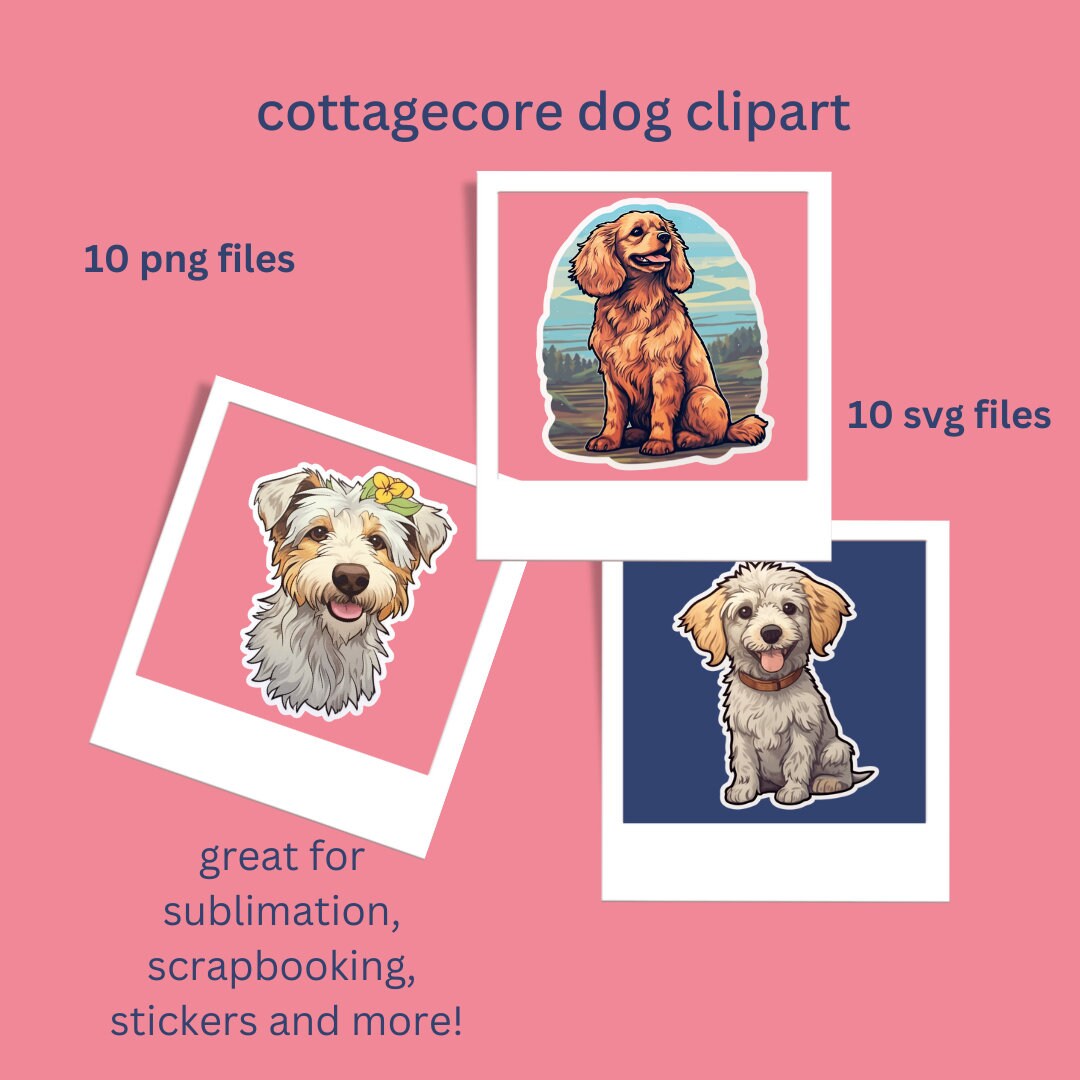 Even More Cottagecore Dog Clipart Bundle - 10 PNG & SVG Files for ...
