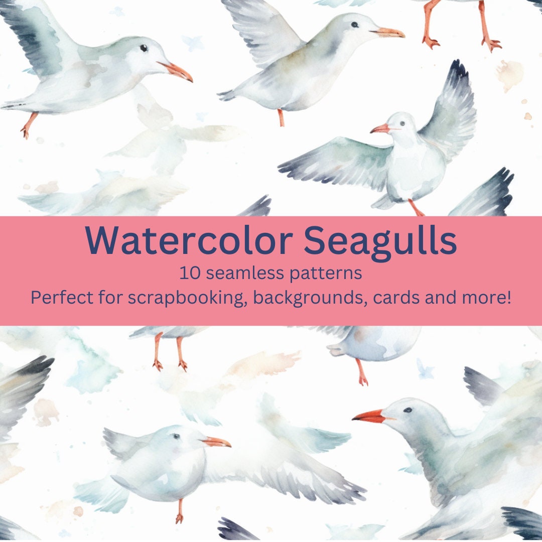 10 Beautiful Digital Seamless Seagull Watercolor Patterns - Perfect for ...