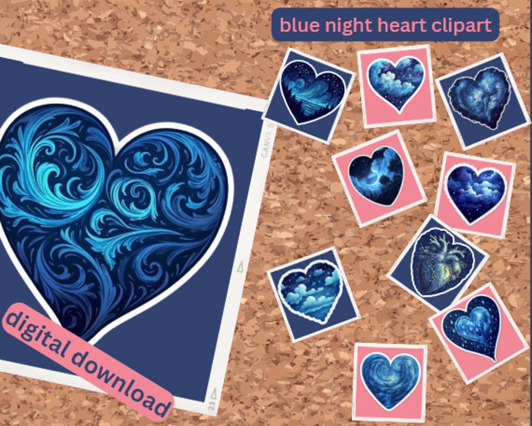 Blue Night Aesthetic Heart Clipart Bundle - 10 More PNG & SVG Files for ...