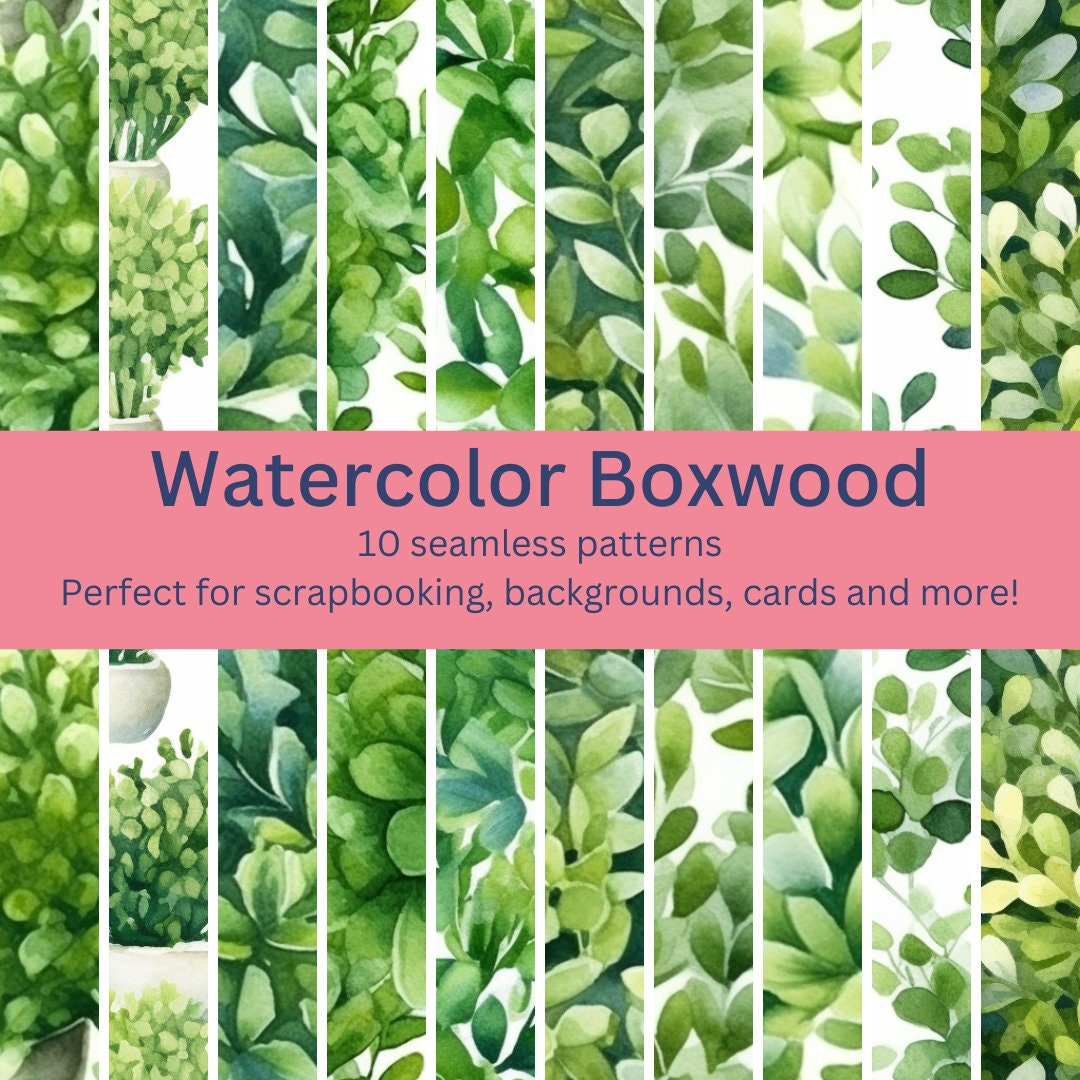 10 Lush Digital Seamless Watercolor Boxwood Patterns: More Designs for ...