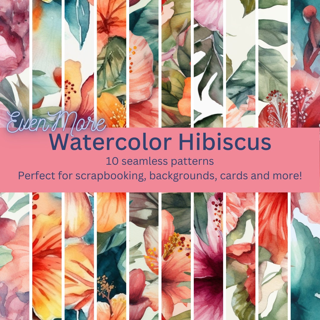 10 Digital Seamless Watercolor Hibiscus Patterns: Even More Tropical ...