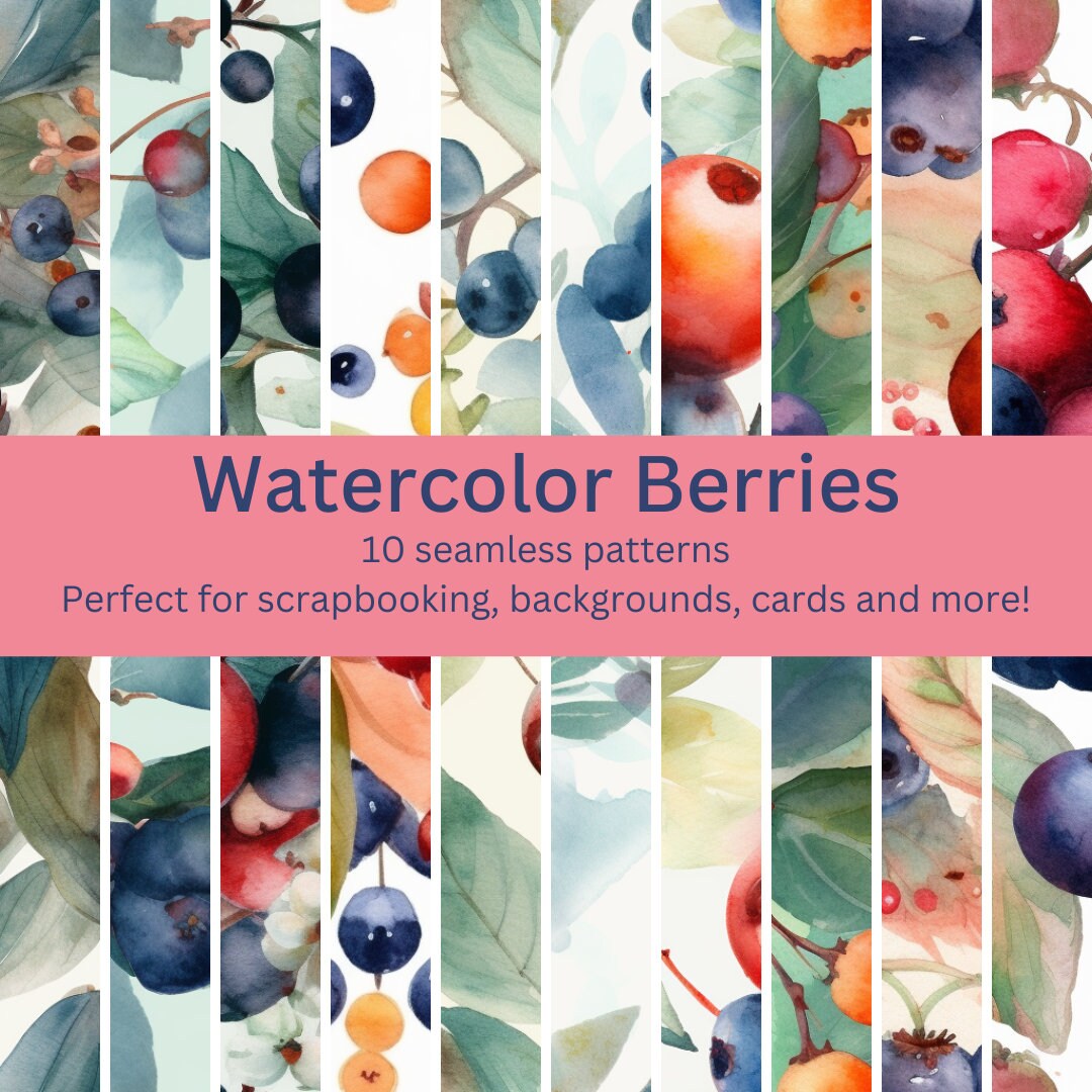 10 Digital Seamless Watercolor Berries Patterns: Luscious Fruit Designs ...