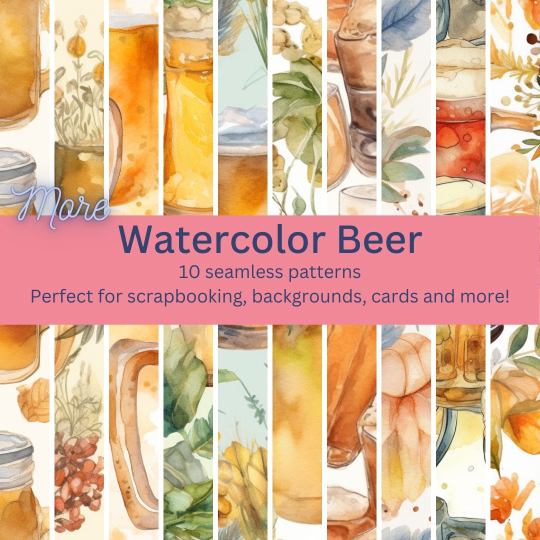 10 More Digital Seamless Watercolor Beer Patterns: Fun Beverage Designs ...