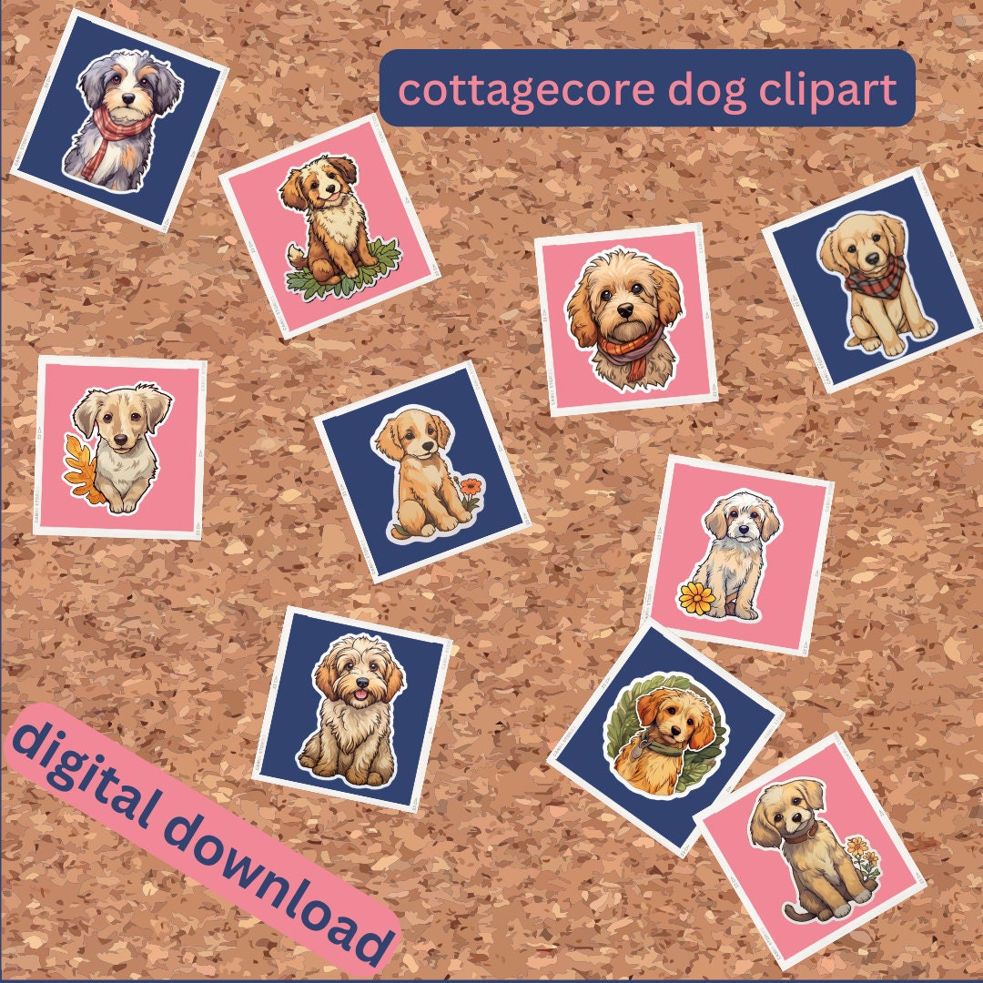 Cottagecore Dog Clipart Bundle - 10 PNG & SVG Files for Scrapbooking ...