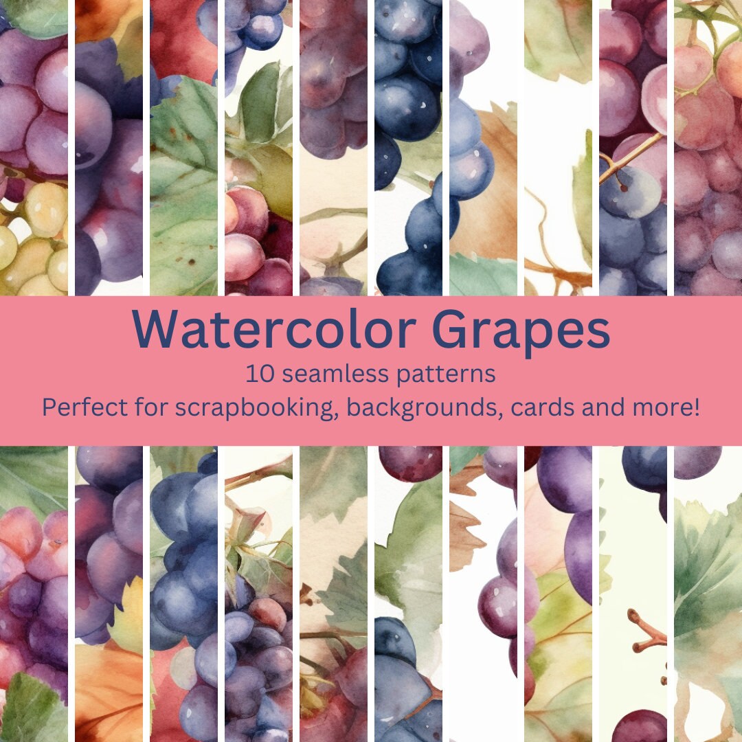 10 Vibrant Digital Seamless Watercolor Grape Patterns: More Designs ...