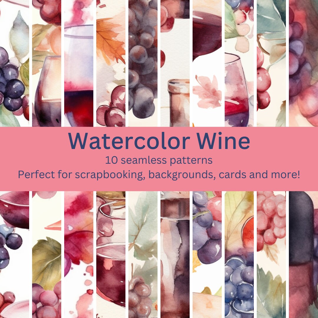 10 Seamless Watercolor Wine Patterns: More Digital Designs Perfect for ...