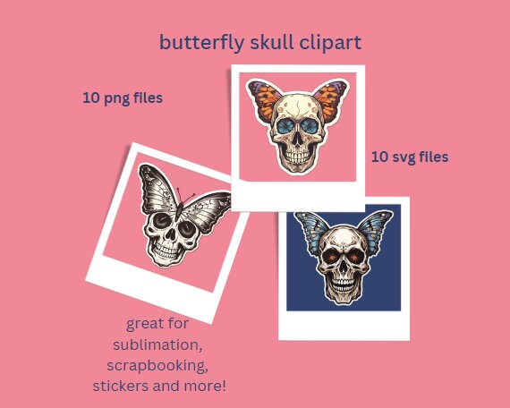 Mystic Meets Macabre: Butterfly Skull Clipart Bundle, PNG & SVG Files ...