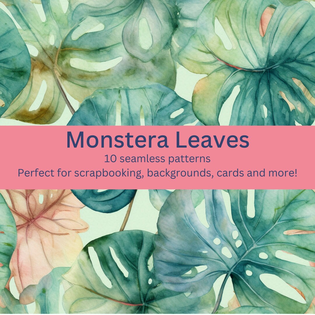 10 More Digital Seamless Watercolor Monstera Patterns: Lush Tropical ...