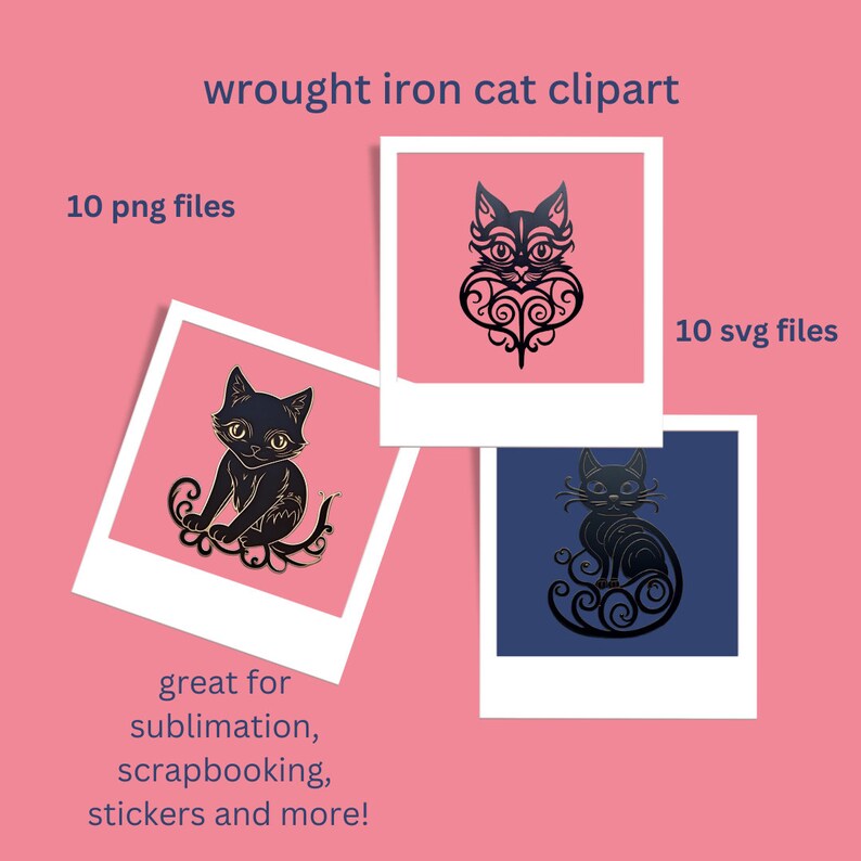 Wrought Iron Cat Clipart Bundle - 10 PNG & SVG Files for Scrapbooking ...