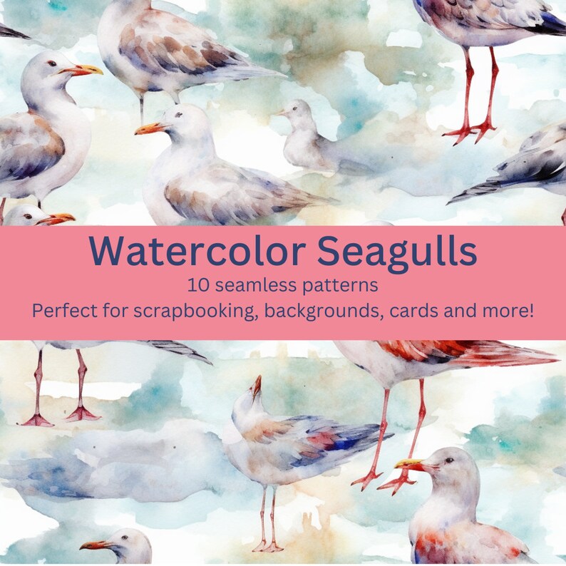 10 Beautiful Digital Seamless Seagull Watercolor Patterns - Perfect for ...