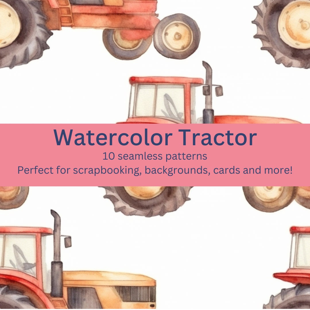 10 Unique Digital Seamless Tractor Watercolor Patterns - Ideal for DIY ...
