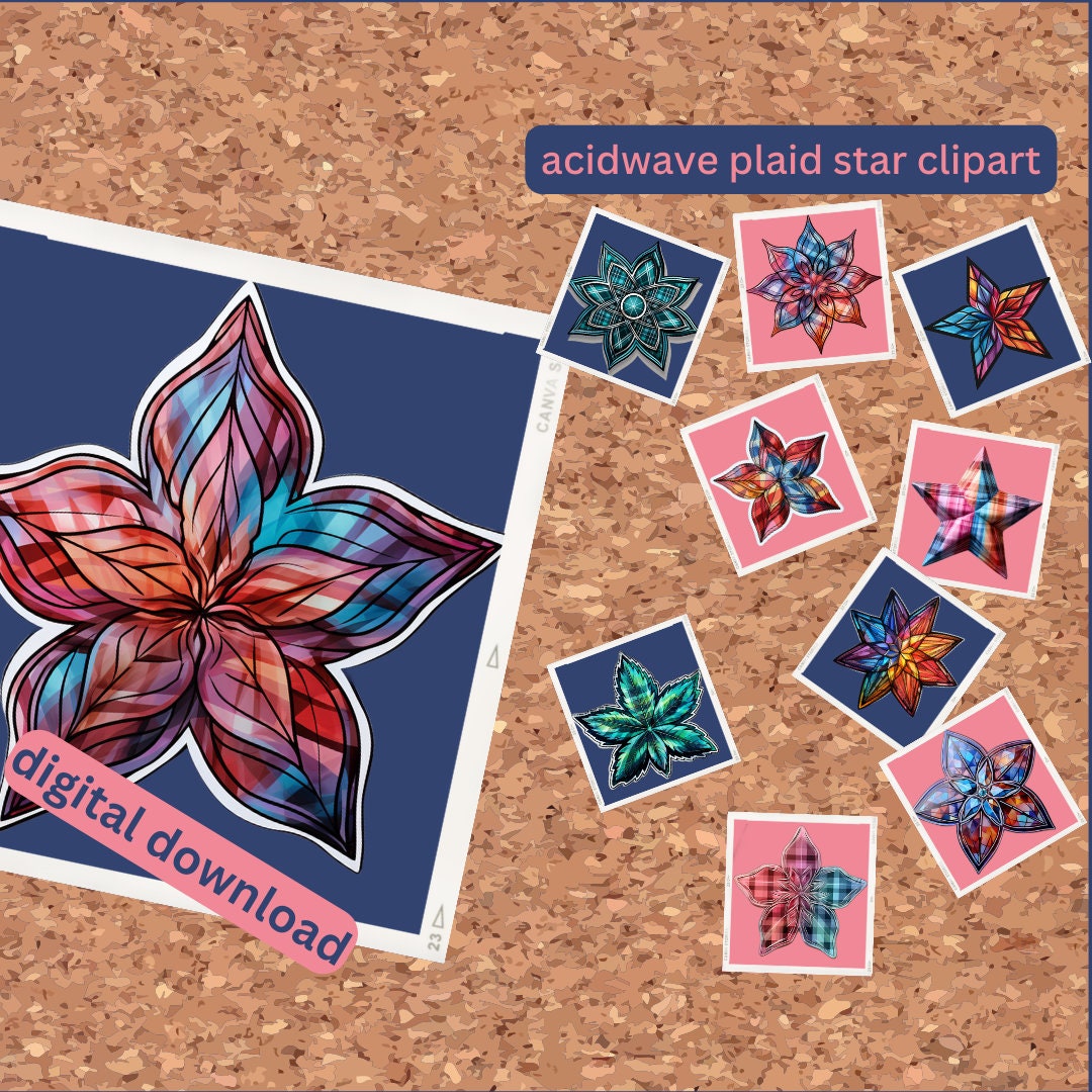 90's Acid Wave Plaid Star Clipart Bundle - Designs Perfect for ...