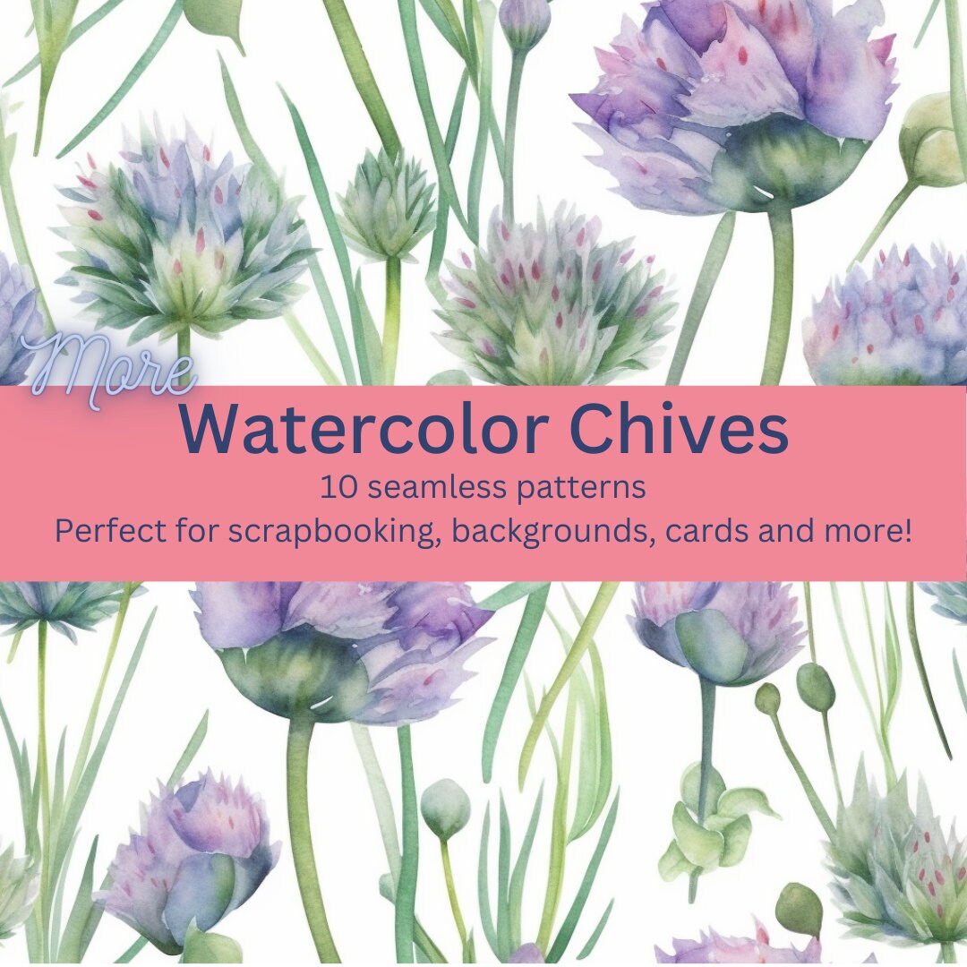 10 More Digital Seamless Watercolor Chives Patterns: Flavorful ...
