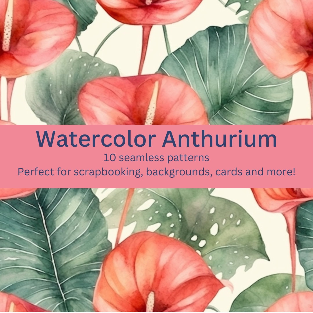 10 Digital Seamless Watercolor Anthurium Patterns: Even More Tropical ...