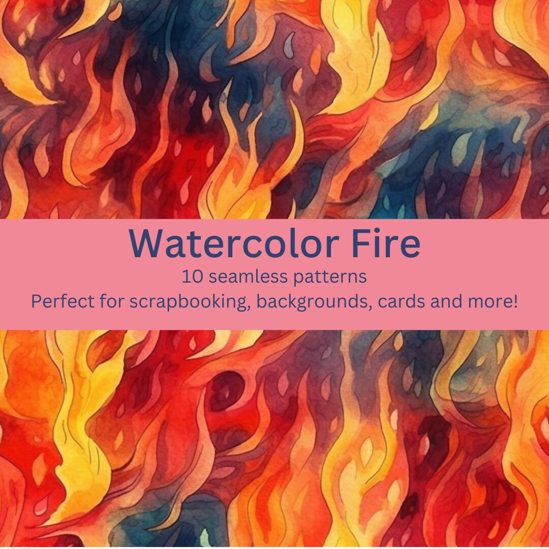 10 More Digital Seamless Watercolor Fire Patterns: Captivating Flame ...