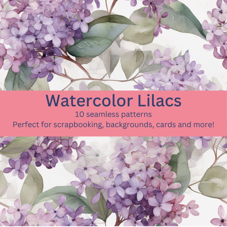 10 Digital Seamless Watercolor Lilac Floral Patterns: Delicate Flower ...