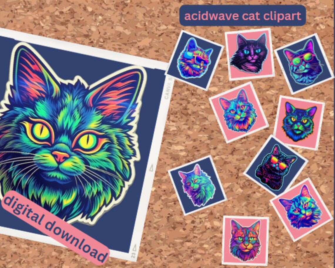 90's Acidwave Cat Clipart Bundle - Designs Perfect for Scrapbooking ...