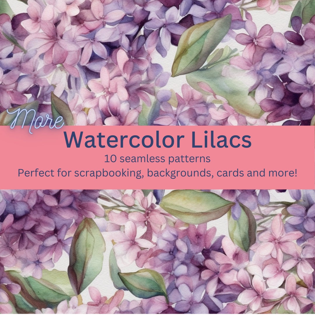 10 More Digital Seamless Watercolor Lilac Floral Patterns: Soft Flower ...