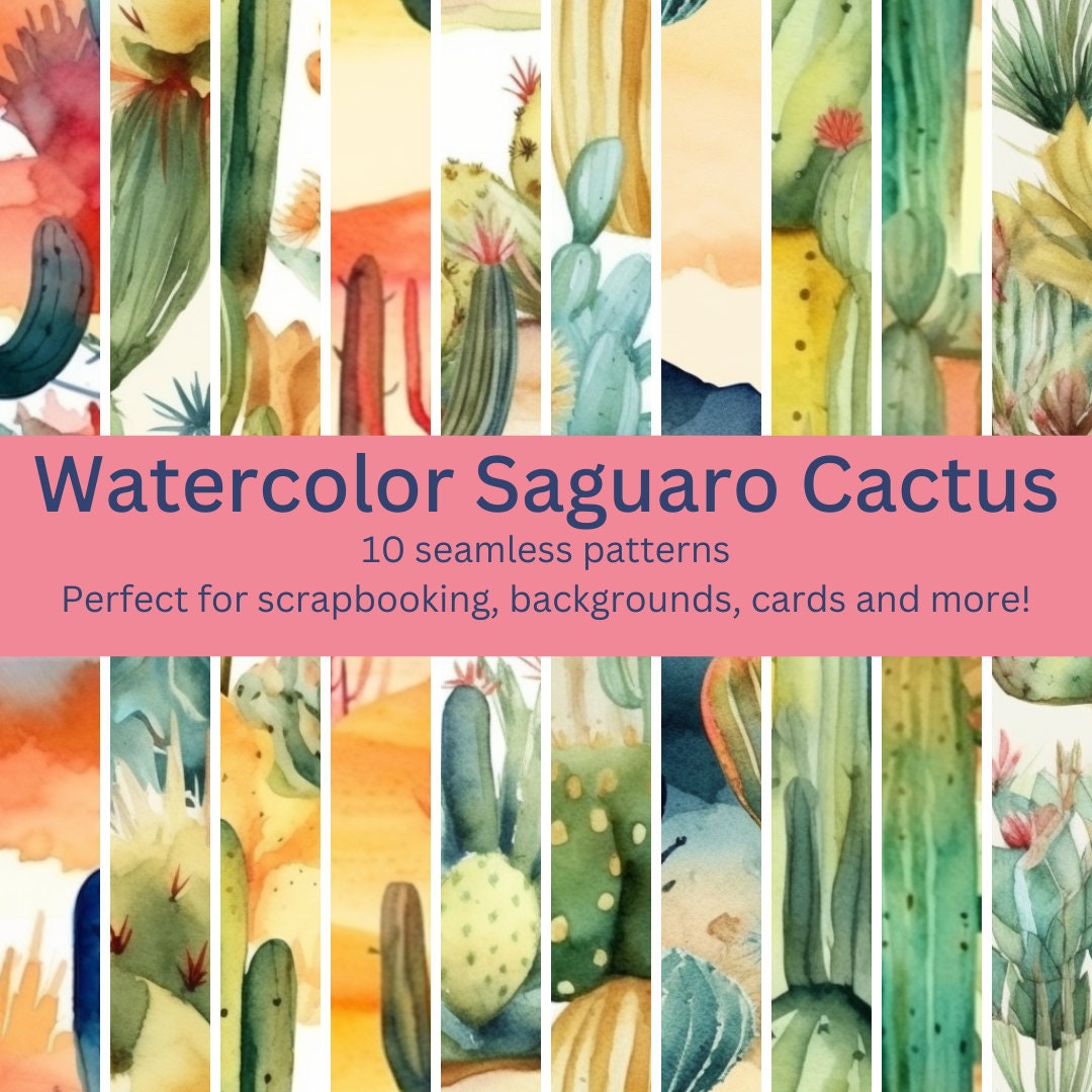 10 Seamless Saguaro Cactus Watercolor Patterns - More High-quality ...