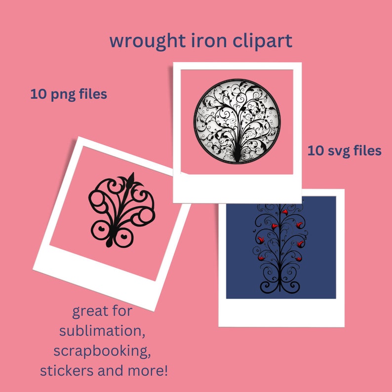 Wrought Iron Clipart Bundle - 10 PNG & SVG Files for Scrapbooking, Stickers, Sublimation ...