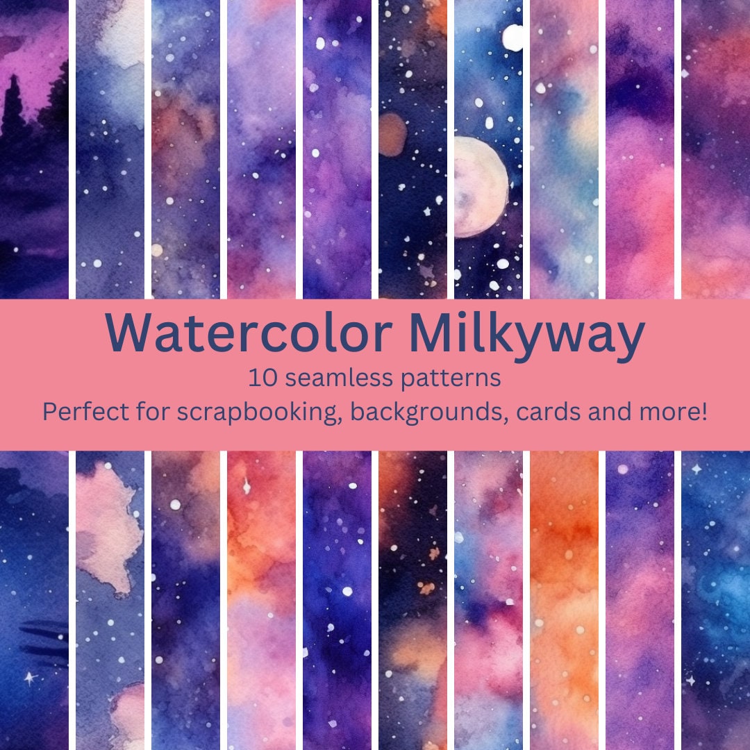 10 Galactic Milky Way Watercolor Patterns - More Digital Seamless ...