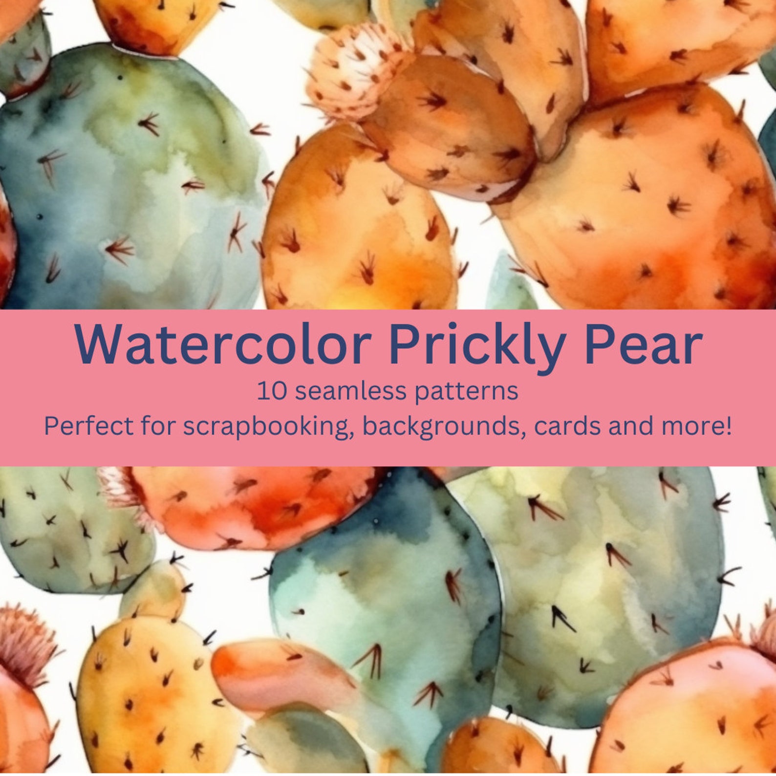 10 Seamless Prickly Pear Cactus Watercolor Patterns - Even More High ...