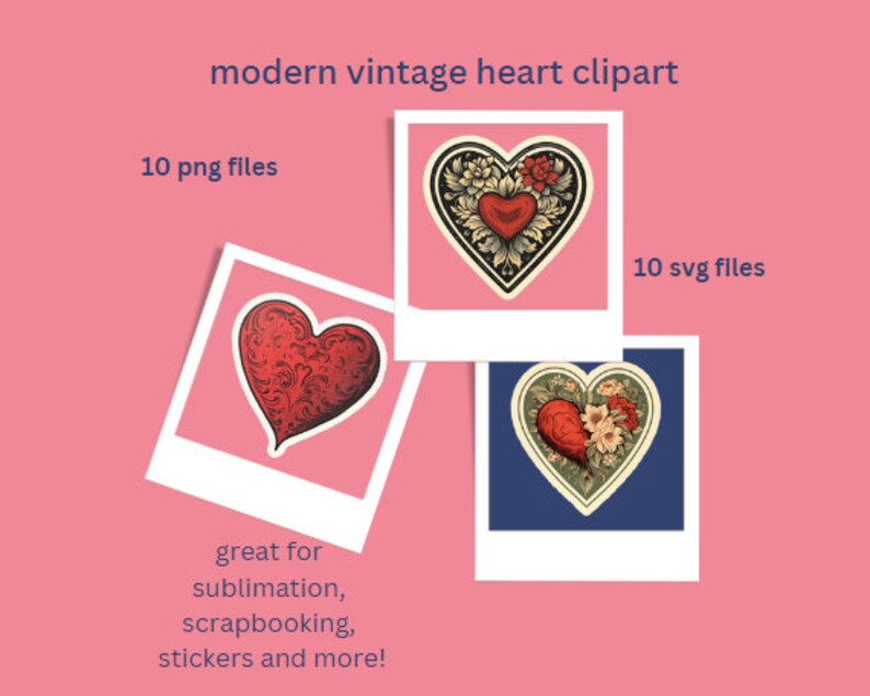 Modern Vintage Heart Clipart Bundle - More Designs Perfect for ...