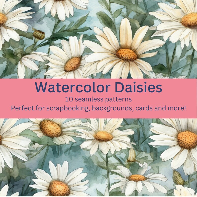 10 Digital Seamless Light Watercolor Daisies Patterns: Bold Floral ...