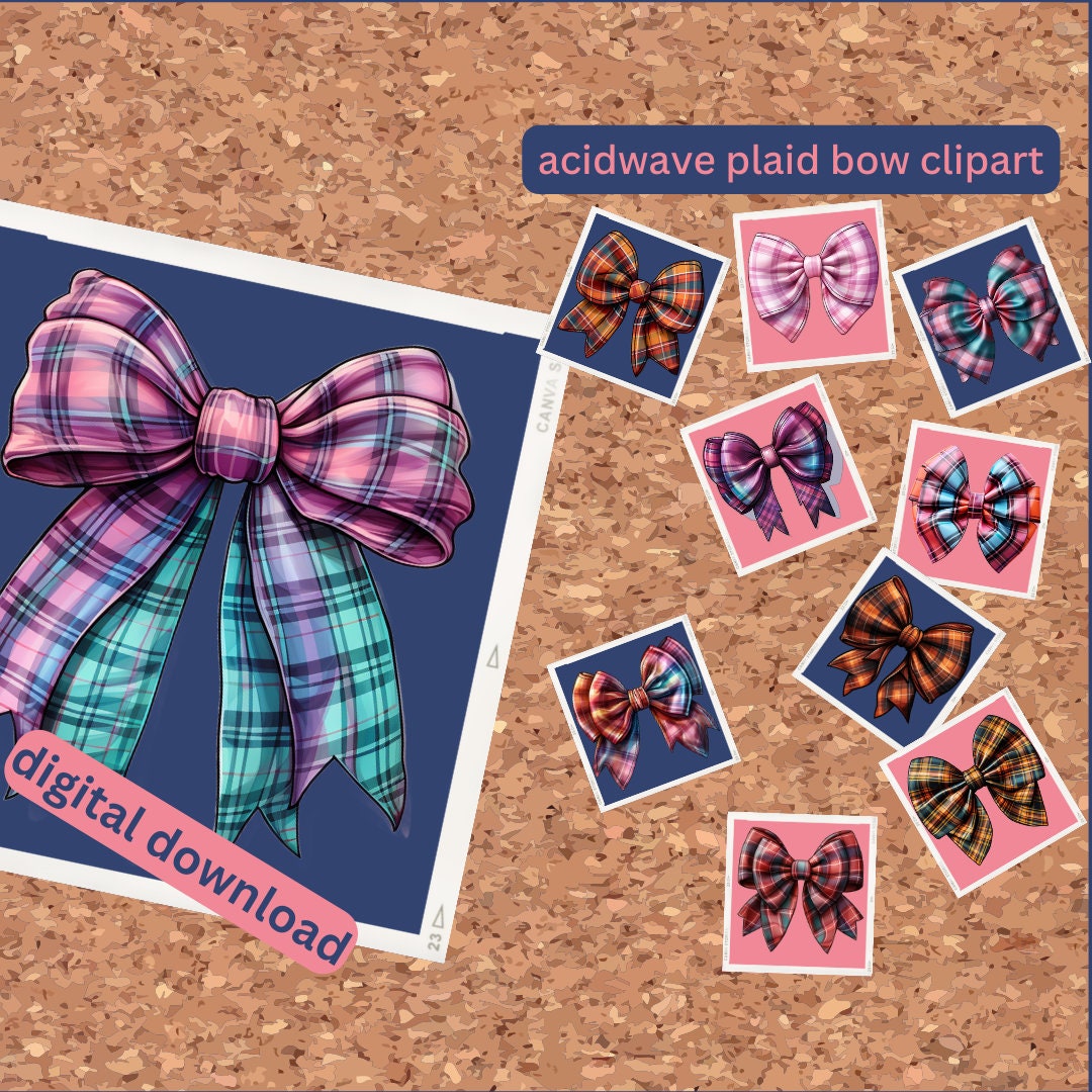90's Acidwave Plaid Bow Clipart Bundle - More Perfect Designs for ...