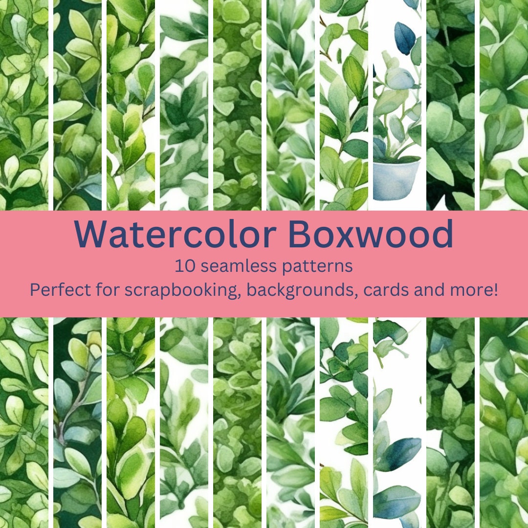 10 Lush Digital Seamless Watercolor Boxwood Patterns: Even More Designs ...