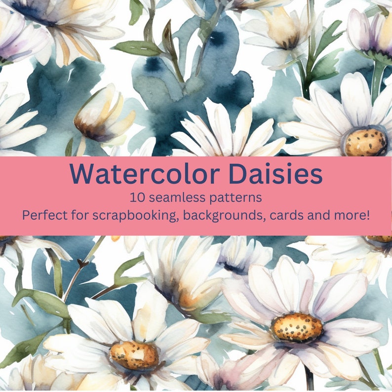 10 Digital Seamless Light Watercolor Daisies Patterns: Bold Floral ...