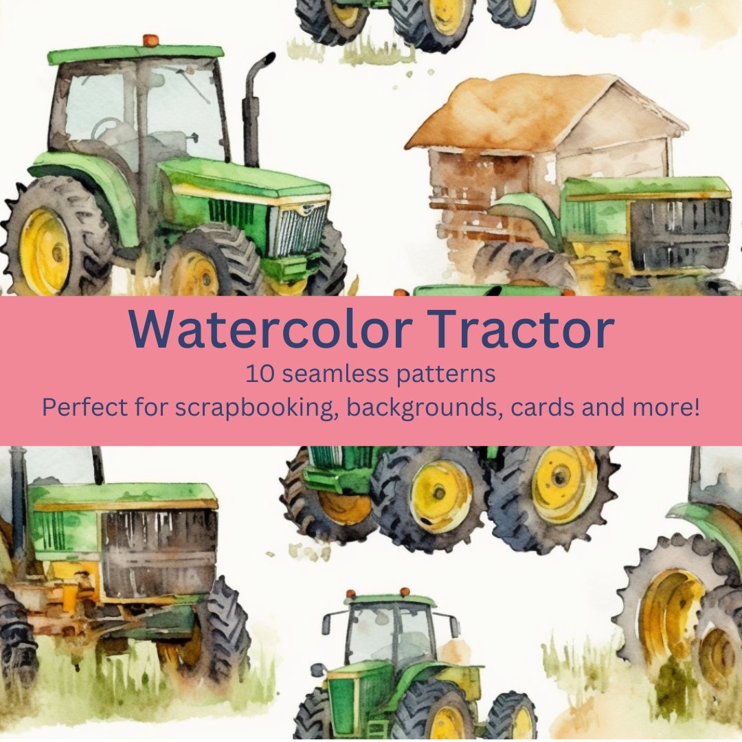 10 Unique Digital Seamless Tractor Watercolor Patterns - Ideal for DIY ...