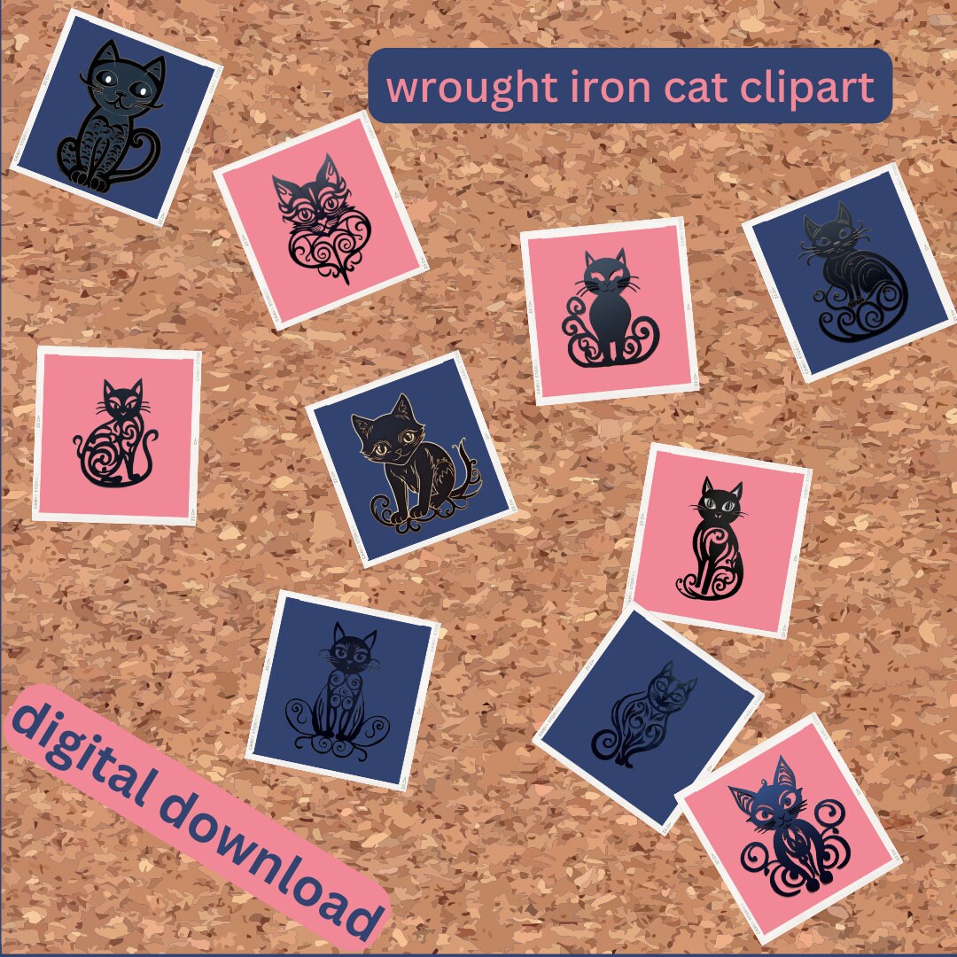Wrought Iron Cat Clipart Bundle - 10 PNG & SVG Files for Scrapbooking ...