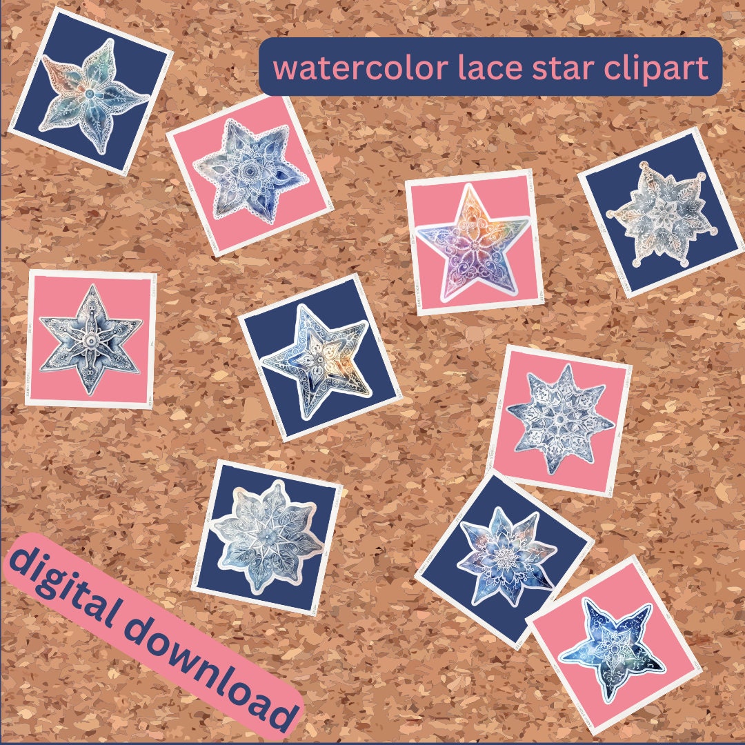 Watercolor White Lace Star Clipart Bundle - 10 PNG & SVG Files for ...