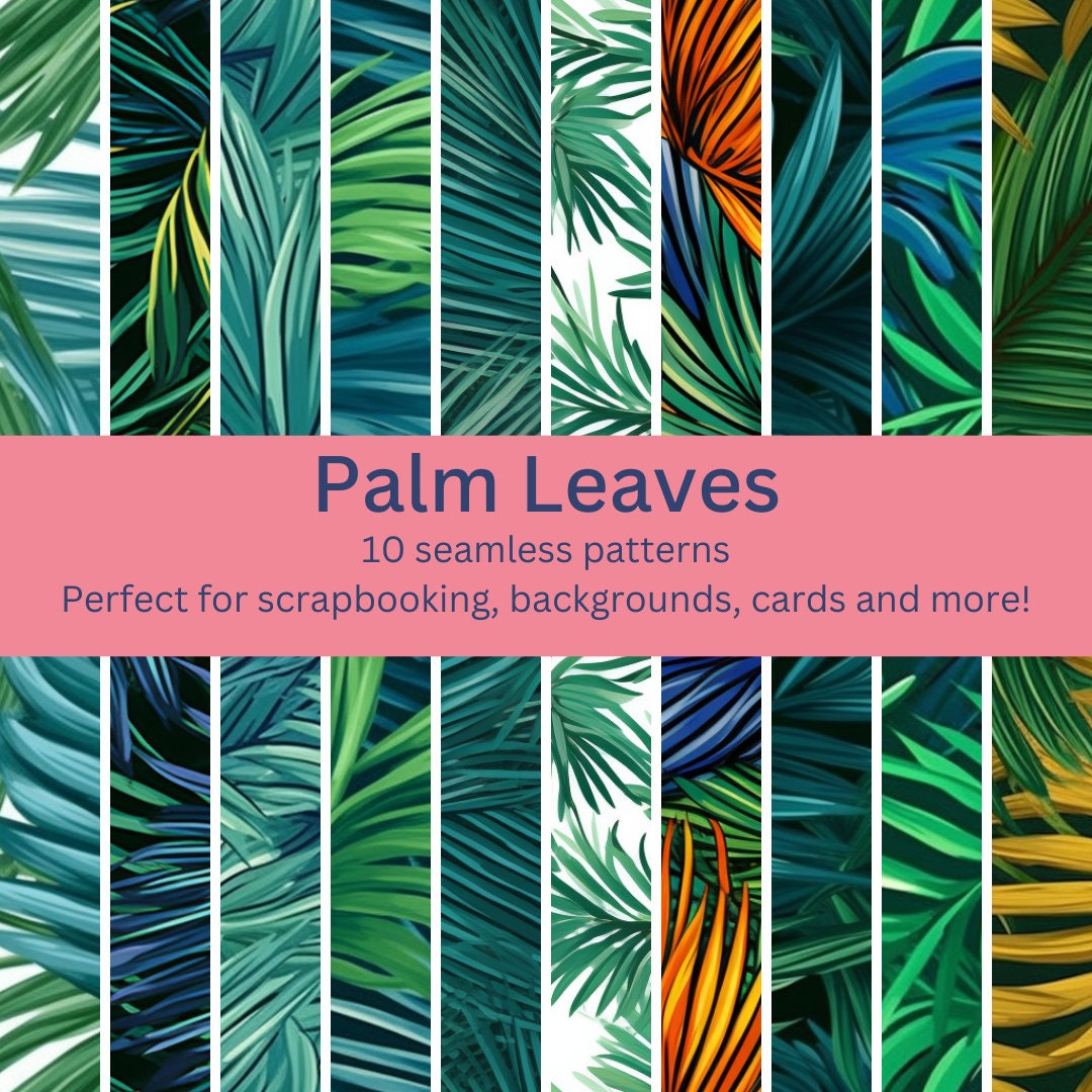 10 Digital Seamless Palm Leaves Patterns: Tropical Foliage Designs for ...