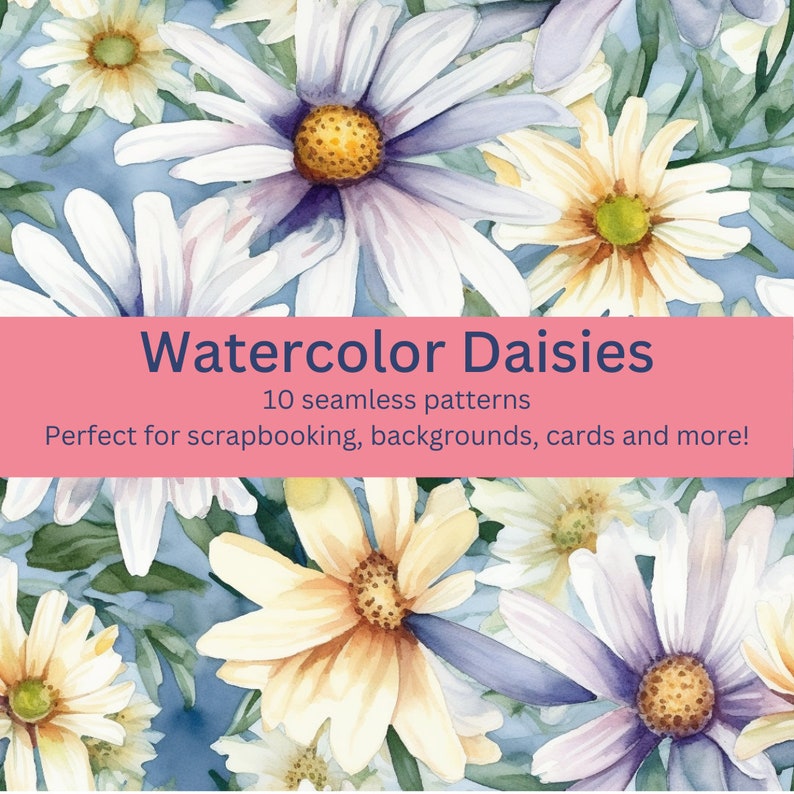 10 Digital Seamless Light Watercolor Daisies Patterns: Bold Floral ...