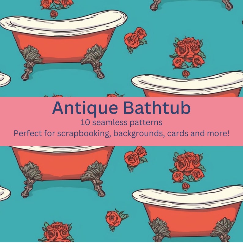 Charming Vintage Digital Seamless Antique Bathtub Patterns - 10 ...