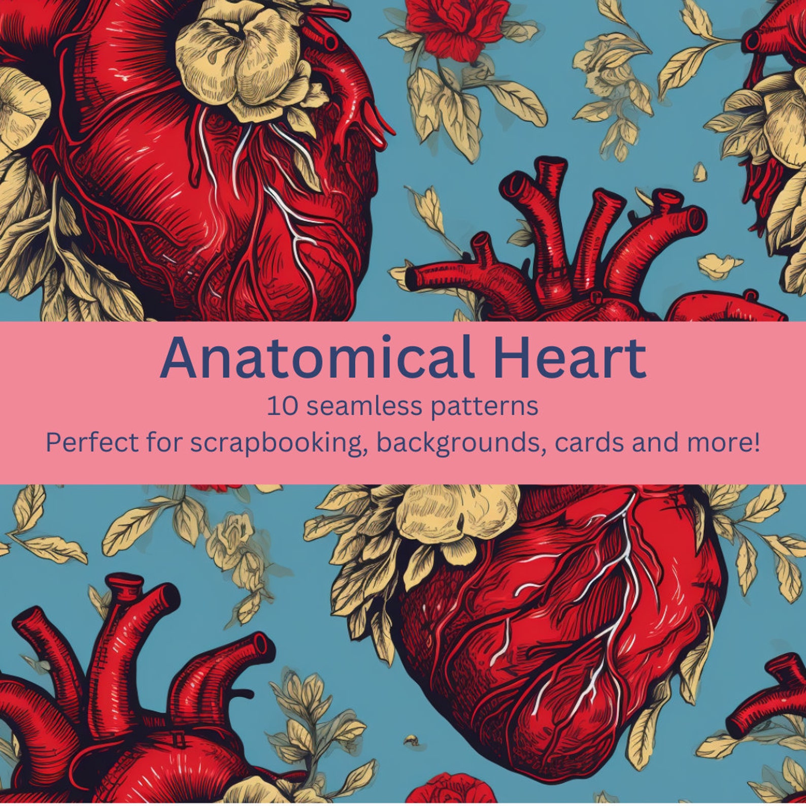 Exquisite Digital Seamless Anatomical Heart Patterns - 10 Distinctive ...