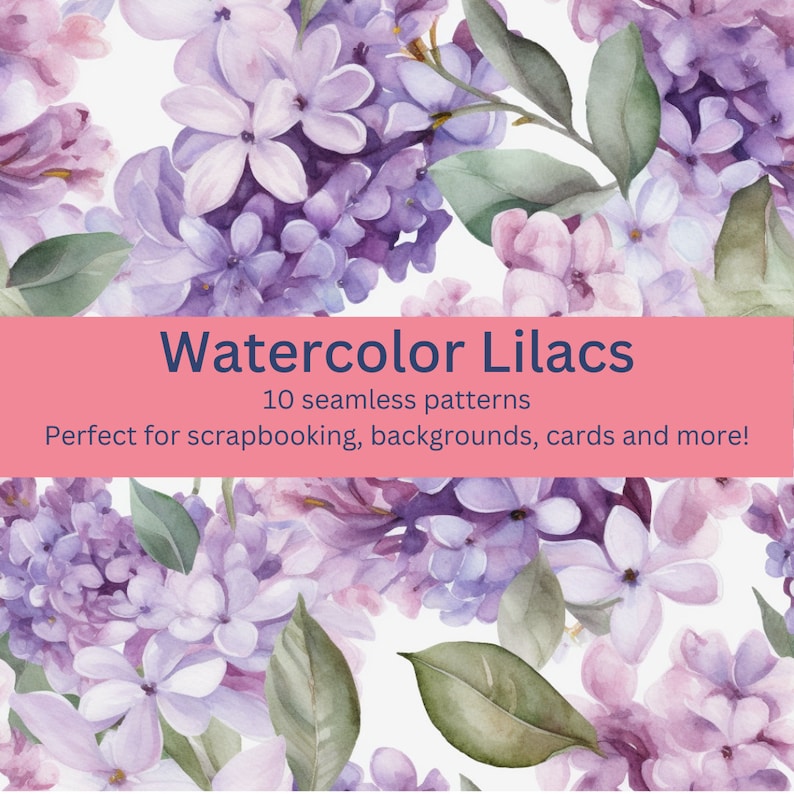 10 Digital Seamless Watercolor Lilac Floral Patterns: Delicate Flower ...