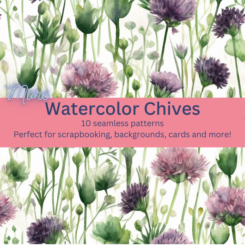 10 More Digital Seamless Watercolor Chives Patterns: Flavorful ...