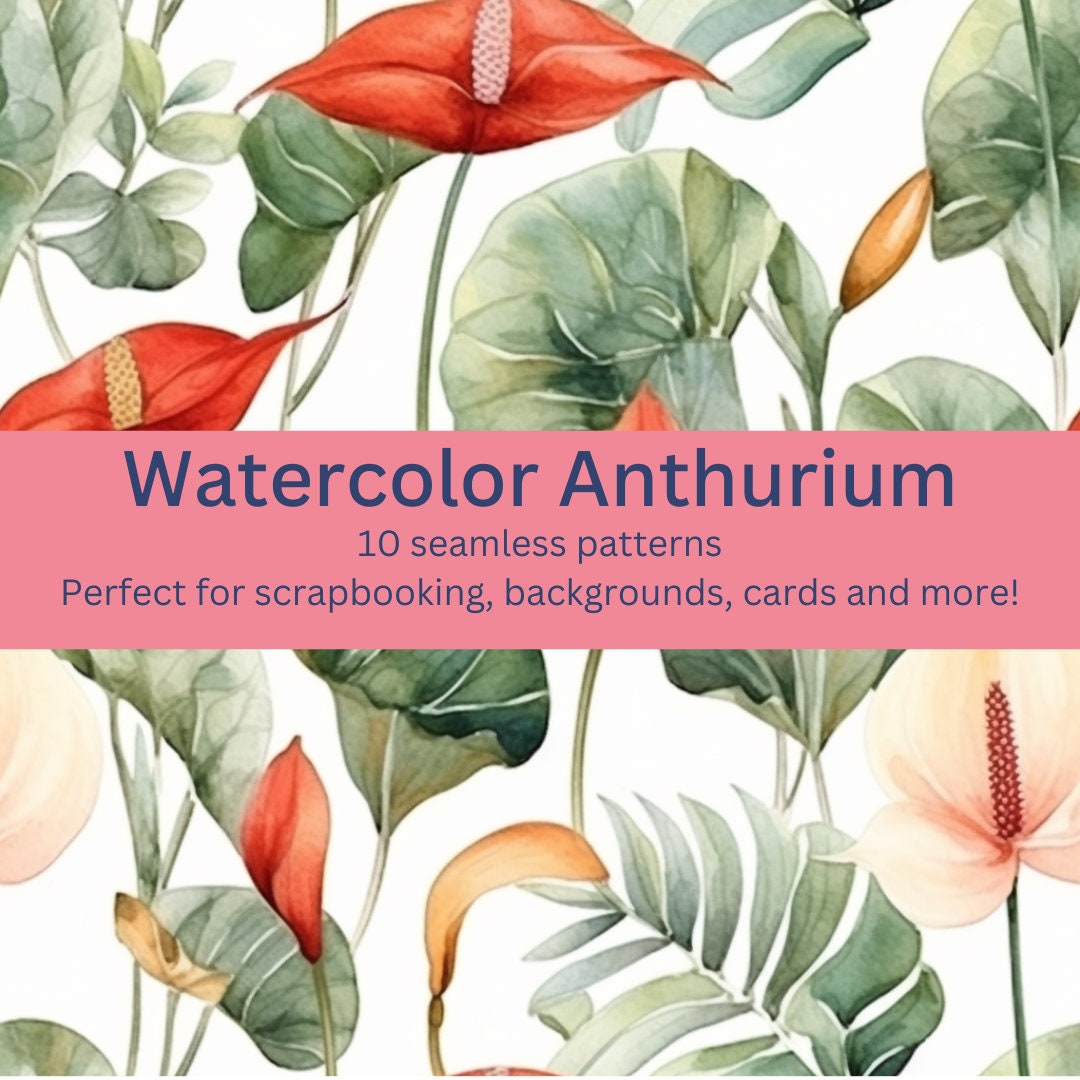 10 Digital Seamless Watercolor Anthurium Patterns: Even More Tropical ...