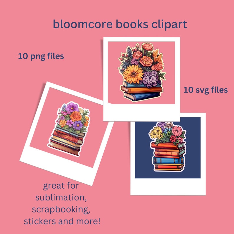 Bloomcore Books Clipart Bundle - 10 PNG & SVG Files for Scrapbooking ...