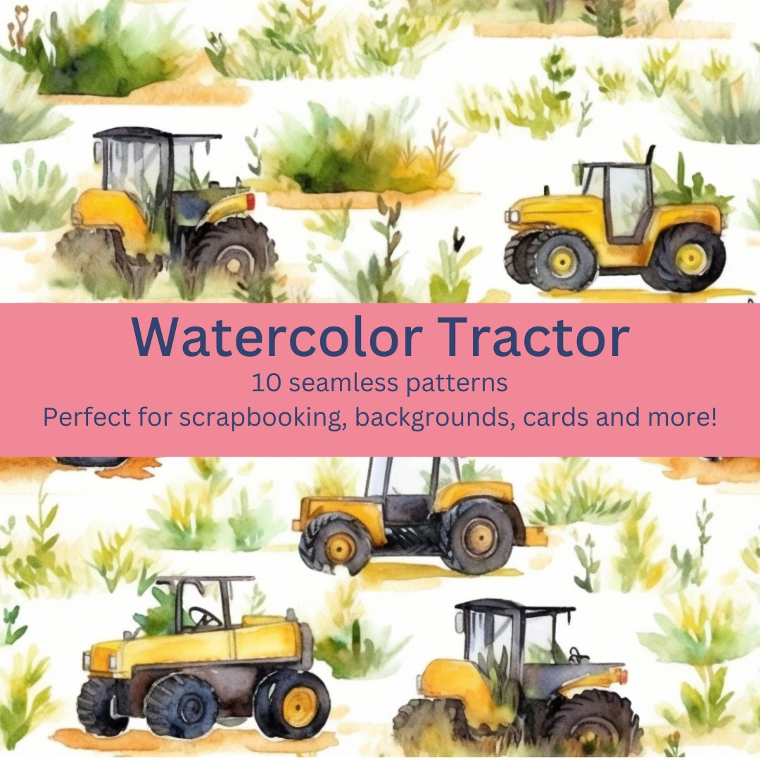 10 Unique Digital Seamless Tractor Watercolor Patterns - Ideal for DIY ...
