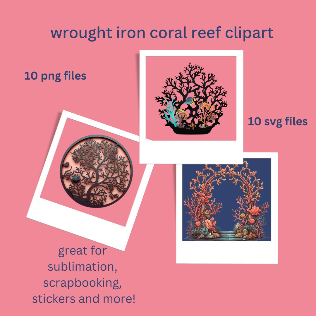 Wrought Iron Coral Reef Clipart Bundle - 10 PNG & SVG Files for ...