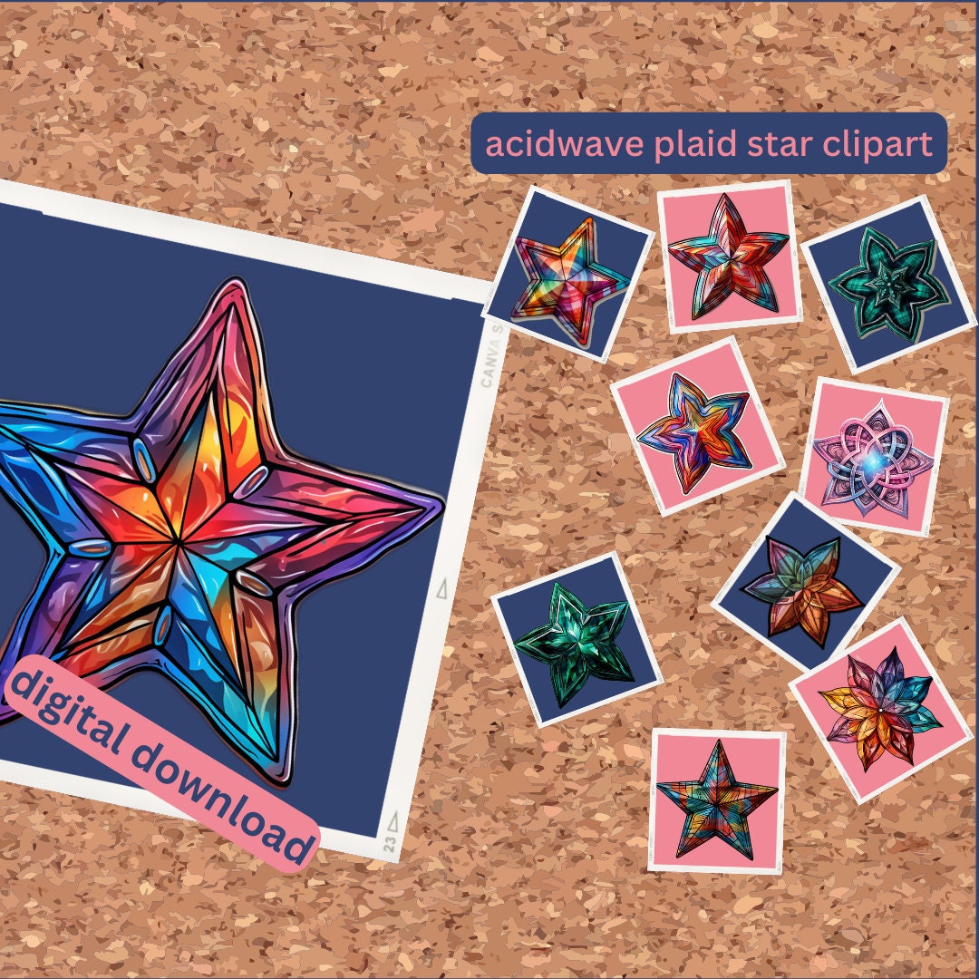 90's Acid Wave Plaid Star Clipart Bundle - Even More Designs for ...