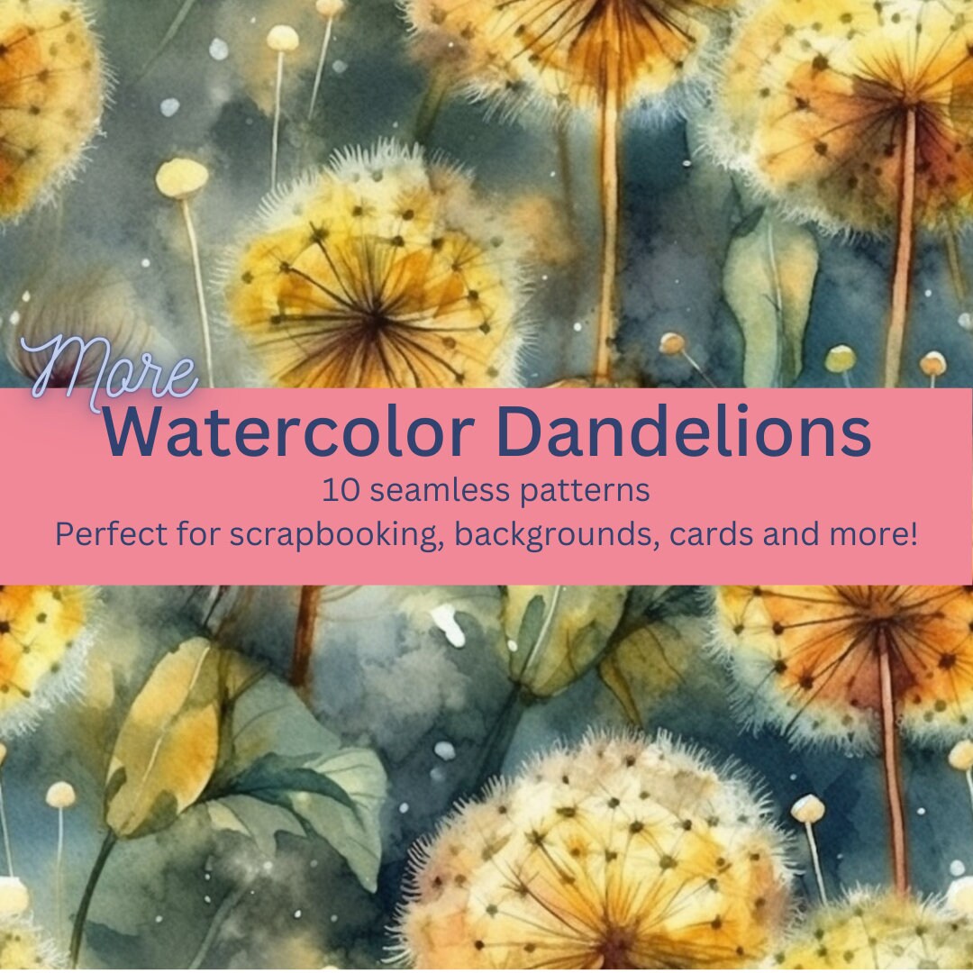 10 More Digital Seamless Watercolor Dandelion Patterns: Whimsical ...