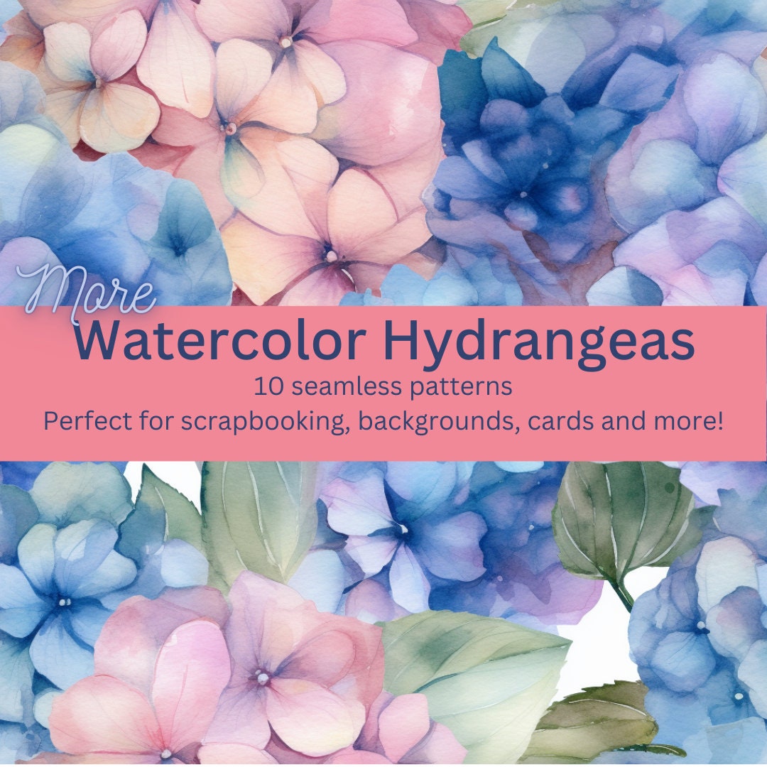 10 More Digital Seamless Watercolor Hydrangeas Patterns: Delicate ...