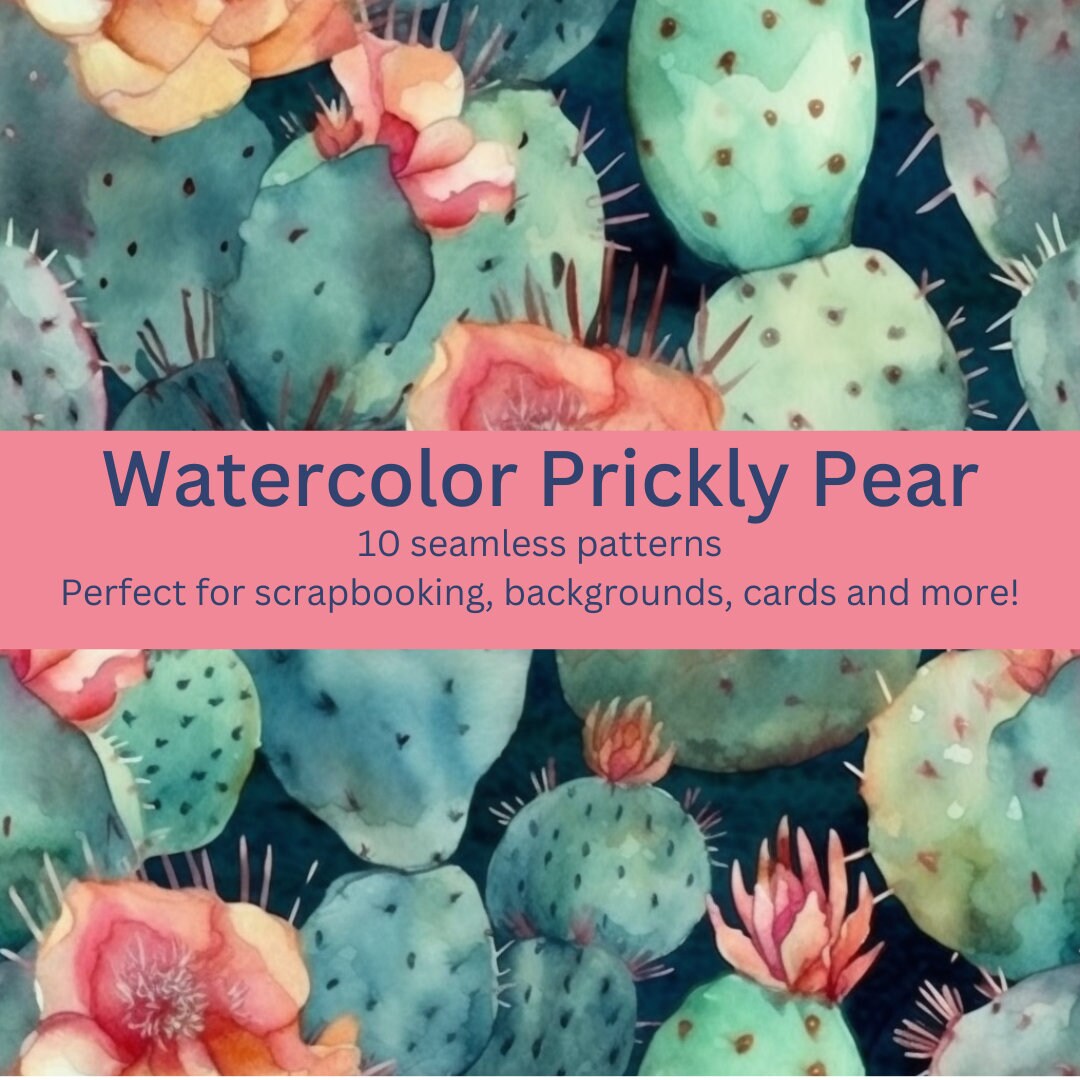 10 Seamless Prickly Pear Cactus Watercolor Patterns - More High-quality ...