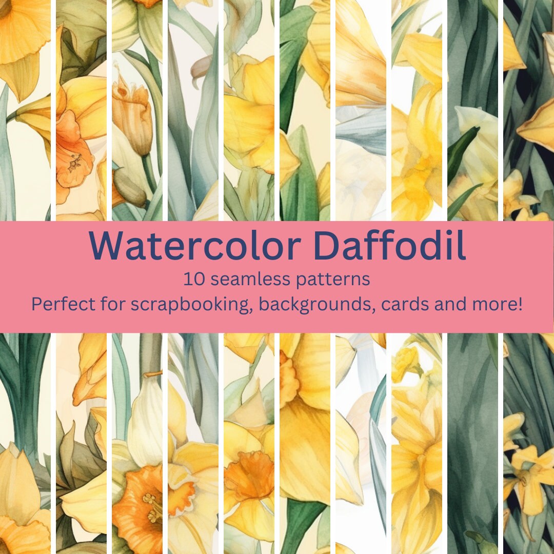 10 Digital Seamless Watercolor Daffodil Patterns: Cheerful Floral ...
